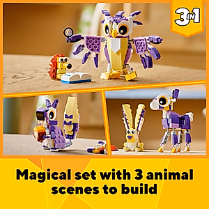 LEGO Creator 3 in 1 Fantasy Forest Creatures, Woodland Animal Toys Set Transforms from Rabbit to Owl to Squirrel Figures, Gift for 7 Plus Year Old Girls and Boys, 31125