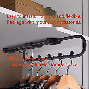 ZHENXIN Extendable Pull Out Closet Rod Sliding Wardrobe Closet Rod Hanging Rod for Closet Storage Wardrobe Clothes Hanger Rail Towel Ideal for Closet(Black)(yijiagan001)