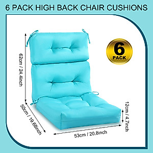 Mixweer 6 Pack Outdoor/Indoor High Back Chair Cushion Waterproof Rocking Chair Pads Tufted Seat/Back Chair Cushion Weather Resistant Adirondack Chair Cushions for Outdoor Patio Furniture (Blue)