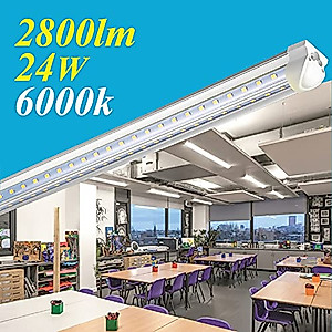 LED Shop Light 2ft, 24W 2500LM 6000K, T8 Led Garage Light, Clear Cover Linkable LED Tube Lights, Shop Lights for Room,Workbencha, Warehouse, V Shape LED Ceiling Lights, Basement, Plug & Play 4-Pack