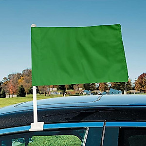 Solid Green Car Window Clip Flag Fade Resistant Vehicle for Patriotic, Sports Events, Parades - Premium - Double Side Printing (Pack of 100)
