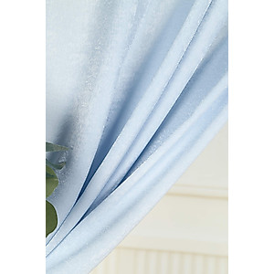 SHERWAY 9.6 Feet x 10 Feet Light Blue Silky Soft Curtain Wedding Backdrop Drapes, Slightly Shiny Satiny Window Curtains for Party Ceremony Decoration