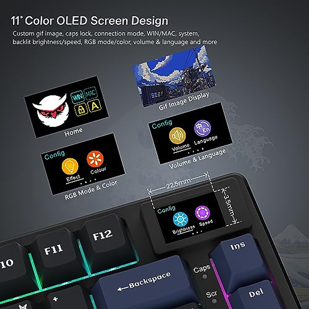 XVX S-K80 75% Keyboard with Color OLED Display Mechanical Gaming Keyboard, Hot Swappable Keyboard, Gasket Mount RGB Custom Keyboard, Pre-lubed Stabilizer for Mac/Win, Black Kanagawa Theme