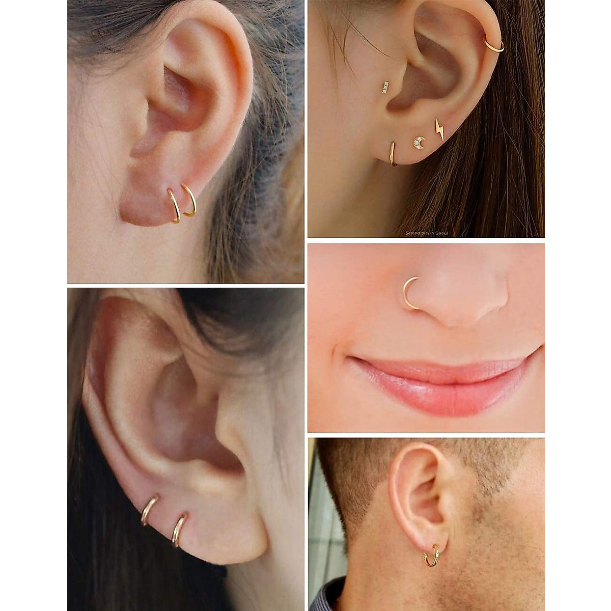 Hoop Earring 14K Gold Plated S925 Sterling Silver Endless Hoop Earring Set for Women Men 8mm-12mm (4 pairs 14K gold 8MM)