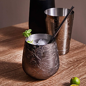 Sky Fish Stemless Stainless Steel Etching Wine Glasses,18 oz Black Plated,Set Of 4