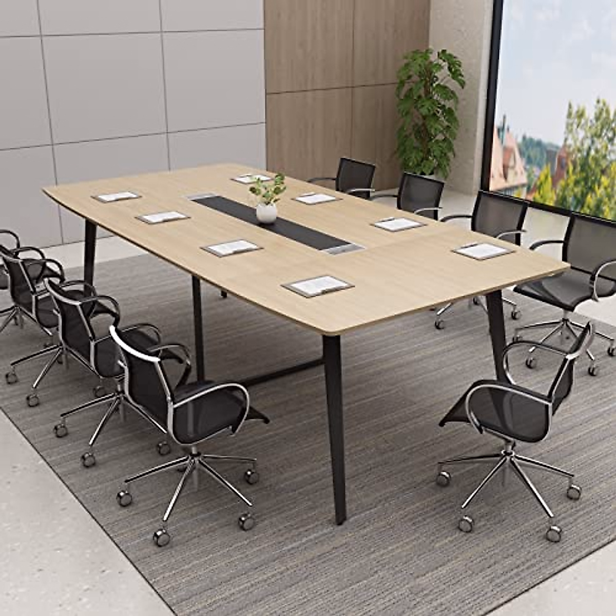 Loomie 8FT Conference Table, 94.49" L x 47.24" W x 29.53" H Meeting Seminar Table with Grommet, Large Boat Shaped Computer Desk, Boardroom Desk for Office Meeting Conference Room
