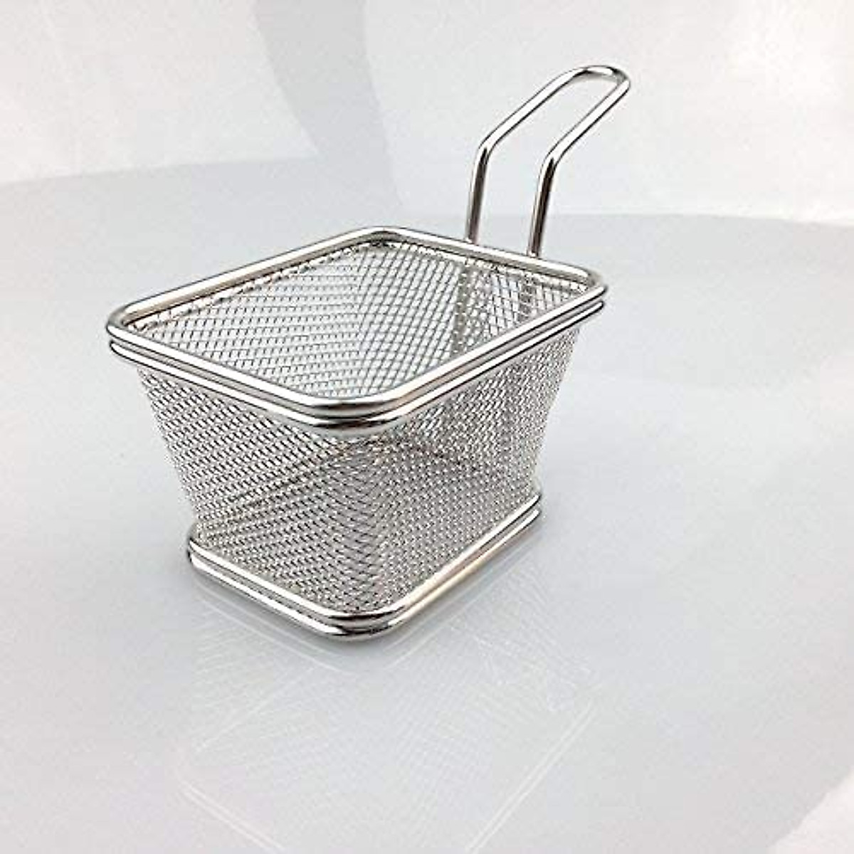 Stainless Steel Mini French Fries Basket Square Fryer Baskets, FDA Grade Kitchen Cooking Tool Food Presentation Tableware (Small 4inch 2pcs pack)