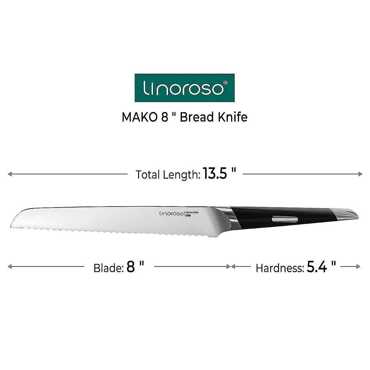 linoroso Serrated Bread Knife for Homemade Bread,Ultra Sharp Forged German High Carbon Stainless Steel Blade(8 inch),Full Tang,Ergonomic Handle- MAKO Series