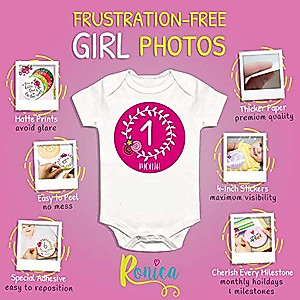 Massive Pack of 32 Ronica Baby Girl Stickers: 12 Baby Monthly Stickers + 20 Popular Milestones Baby Stickers - Record Your Baby's Growth, Holidays and Special Firsts - Unique Baby Gifts