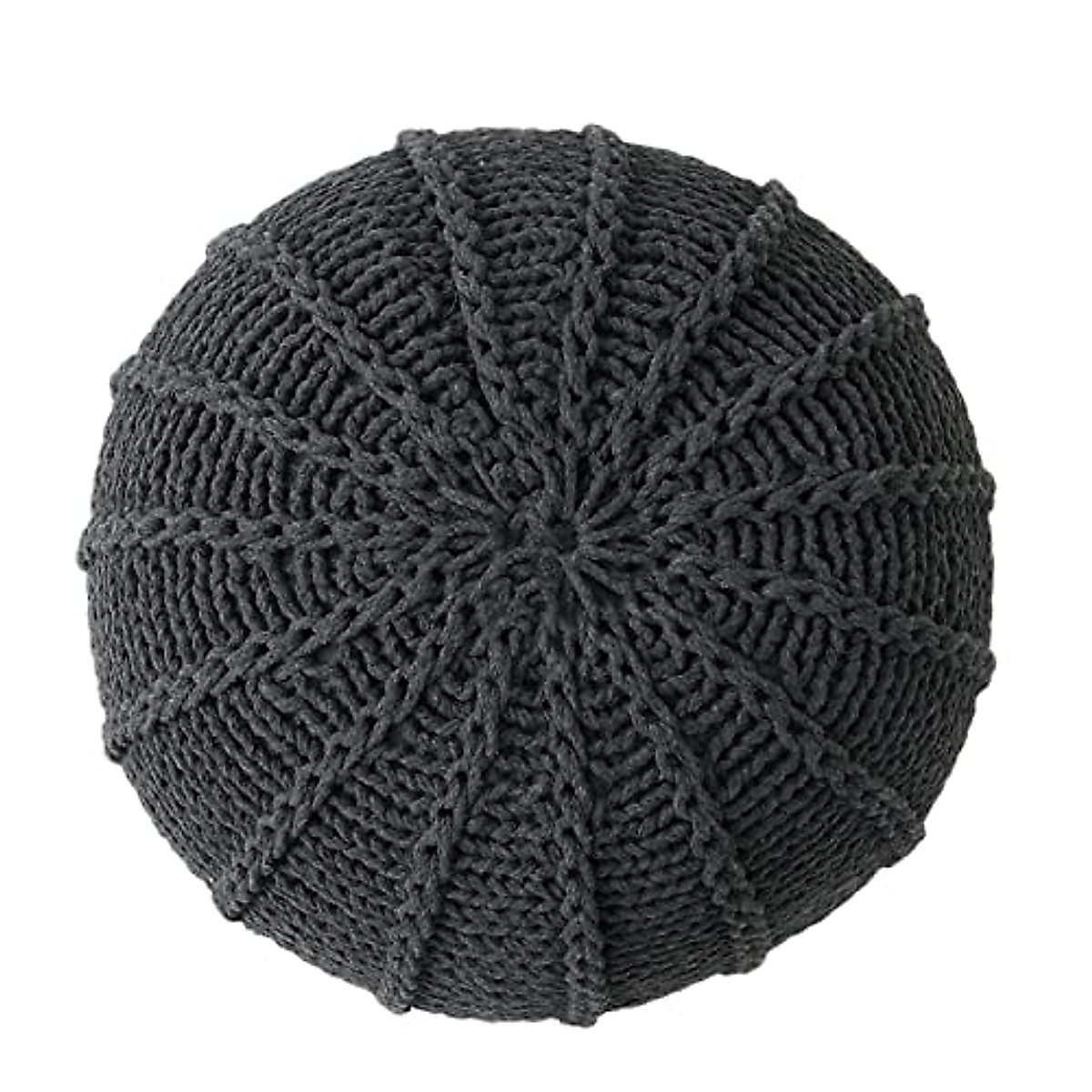 Christopher Knight Home Agatha Knitted Cotton Pouf, Dark Grey Small