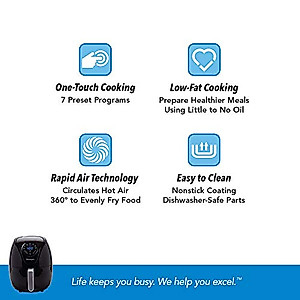 PowerXL Air Fryer 7 QT Maxx Classic , Extra Hot Air Fry, Cook, Crisp, Broil, Roast, Bake, High Gloss Finish, Black (7 Quart)