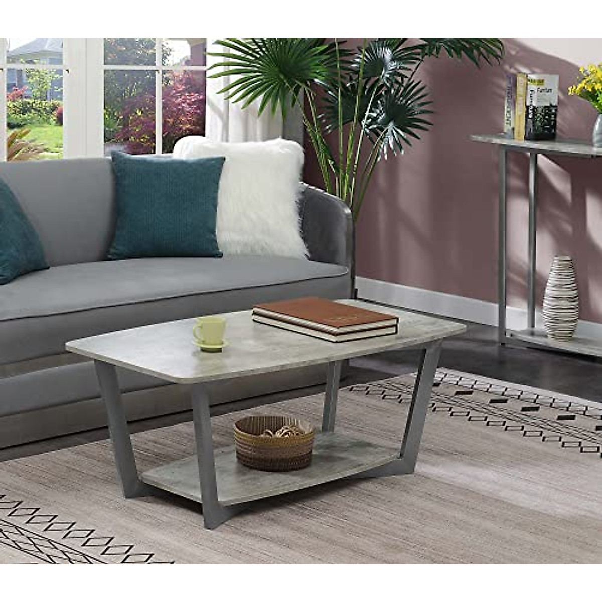 Convenience Concepts Graystone Coffee Table, Faux Birch / Slate Gray Frame