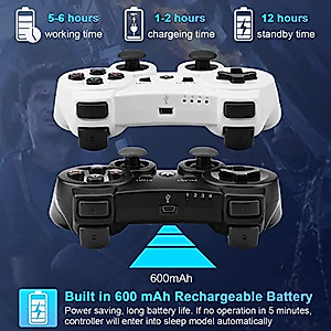 YU33 2 Pack Wireless Controller Works for PS3 Controller, Control for Playstation 3 Controller Wireless, Remote/Mando/Controles de pa3 with Charging Cable, 2023, New Black and White