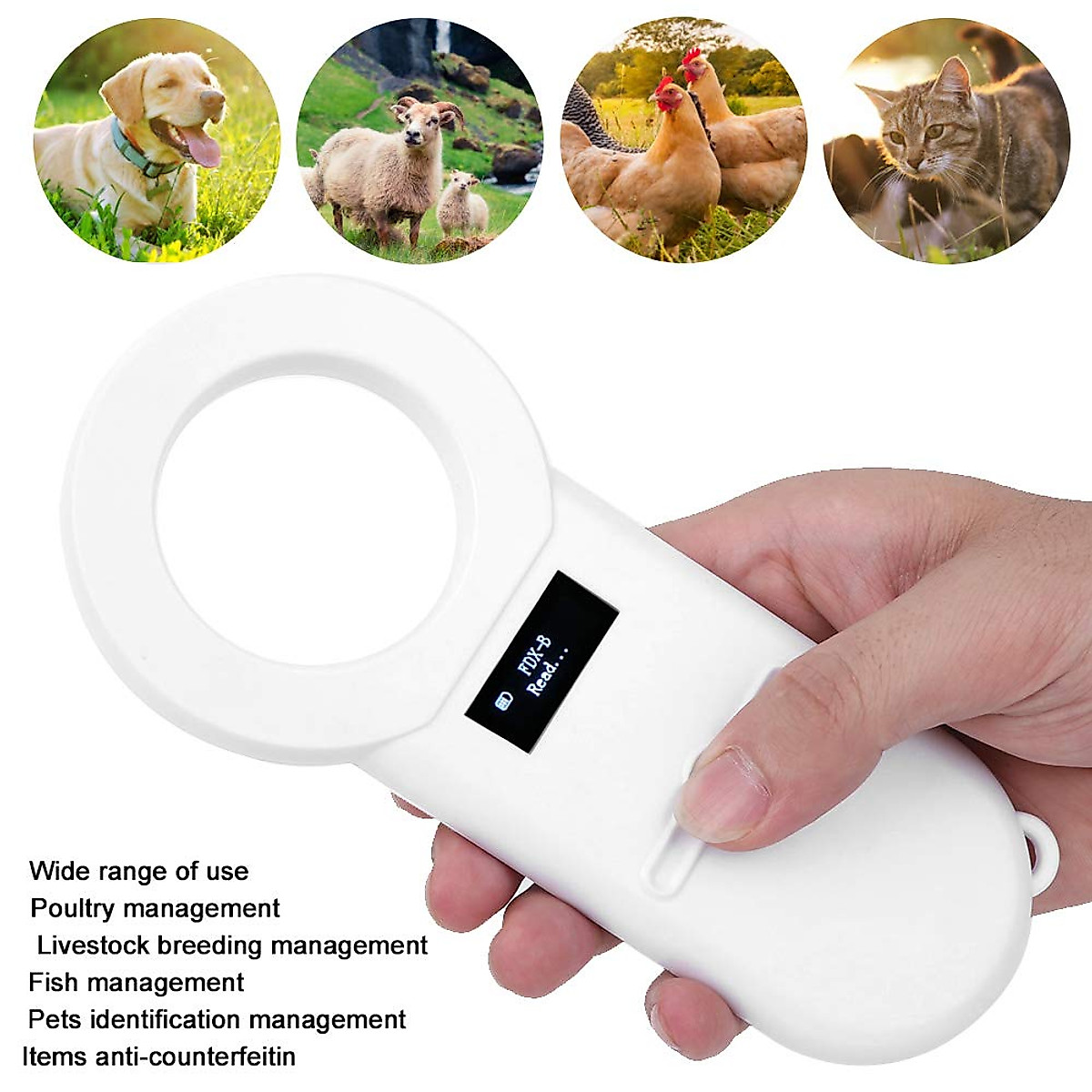 Pet Microchip Scanner, 134.2kHz Pet ID Scanner, Rechargeable Pet Tag Scanner IOS11784/IOS11785/FDX‑B, Universal RFID Animal Handheld Reader with OLED Display for Animal/Pets/Dogs/Cats/Pigs