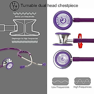 RCSP Dual Head Stethoscope For Doctors And Medical Student, Pediatric And Adult Stethoscope, light weight Alluminium Chest Piece with Flexible Jointless Tube & Soft Sealing Ear Knobs (PURPLE)
