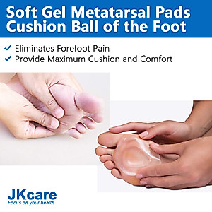 JKcare Gel Metatarsal Pads (Adhesive-Backed), Ball of Foot Cushions, Forefoot Support for Metatarsalgia, Morton’s Neuroma, Aching Feet Pain Relief- 6 Pack