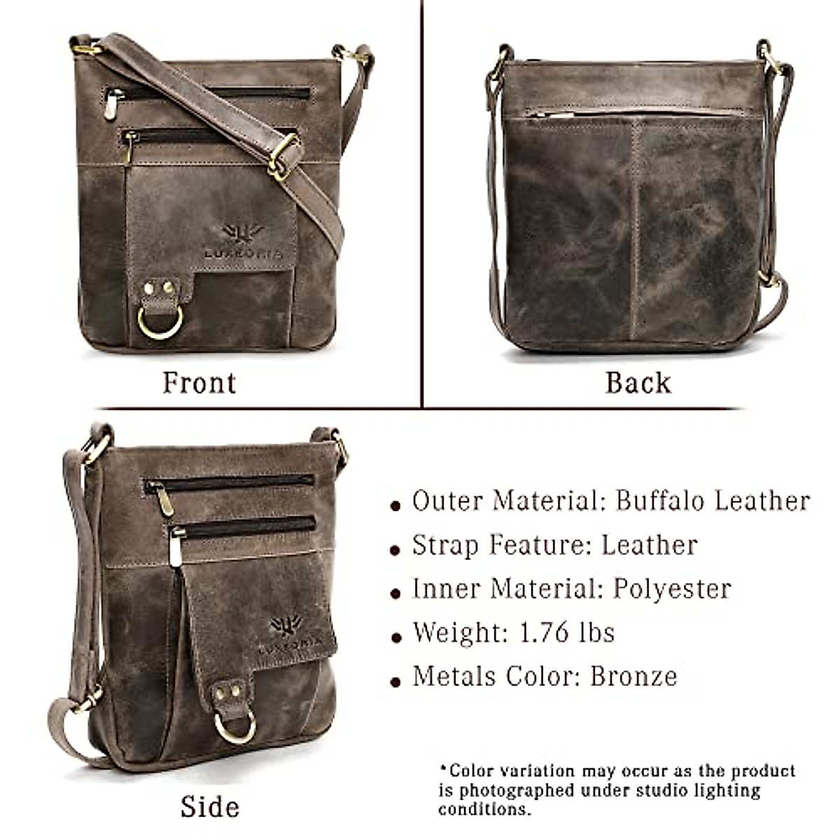 LUXEORIA Genuine Leather Crossbody Sling Bag for Women Men Rustic - Hunter Brown