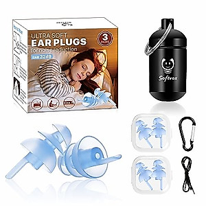 Softvox Silicone Ear Plugs for Sleeping Noise Reduction, 3 Pairs Reusable Earplugs Sound Blocking, Snoring Noise Cancelling Ear Plugs for Side Sleeper Study Travel Working -32dB Hearing Protection