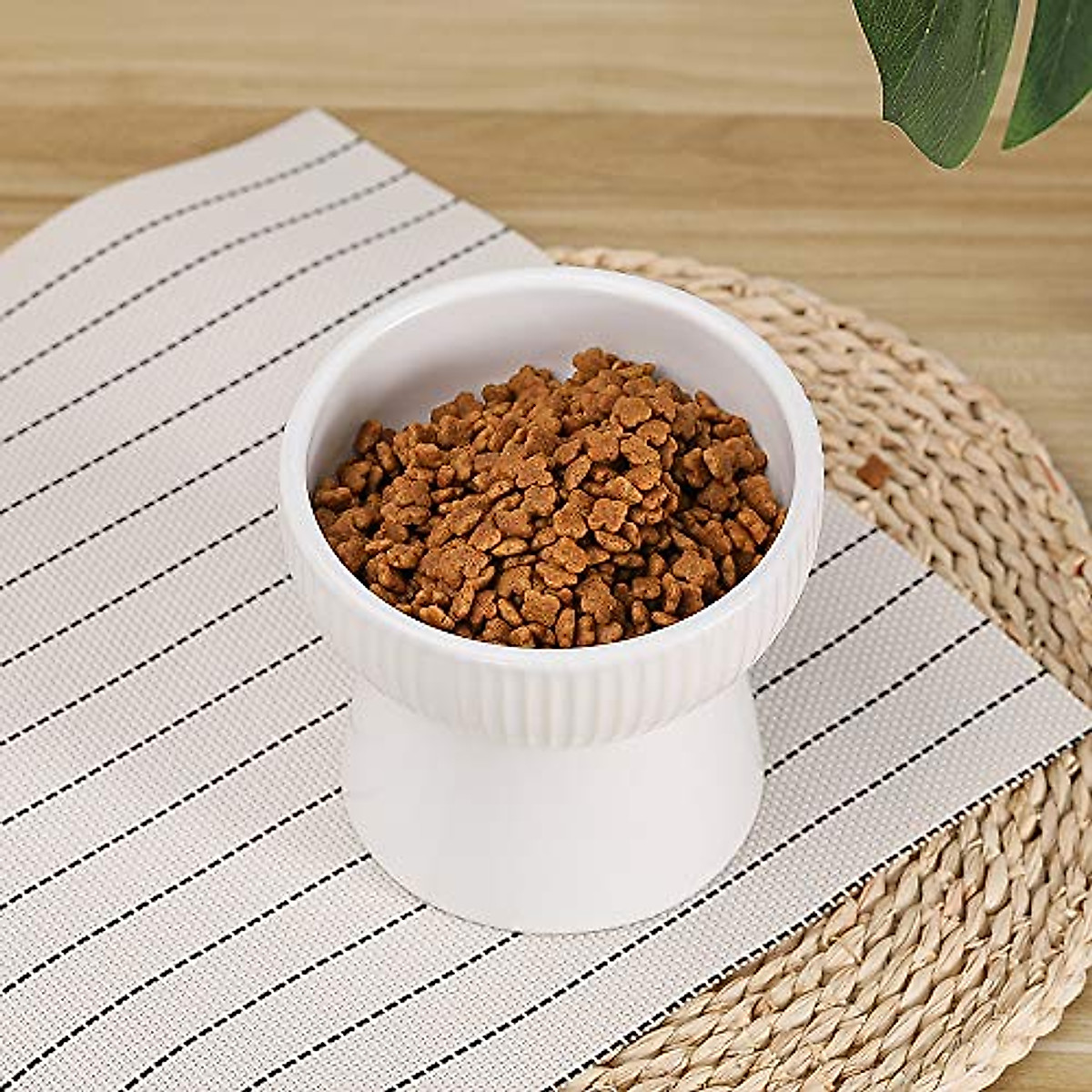 White Ceramic Raised Cat Bowls, Elevated Food or Water Bowls, Stress Free, Backflow Prevention, Dishwasher and Microwave Safe, Lead & Cadmium Free