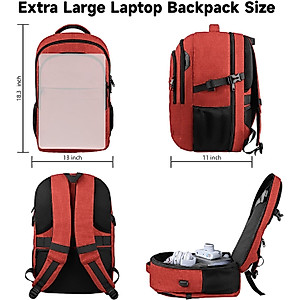 Lapsouno Extra Large Backpack, Travel Laptop Backpack, Carry on Backpack, Sturdy 17 Inch TSA Friendly with USB Port, Water Resistant College School Bag Gifts for Men Women,Wine Red