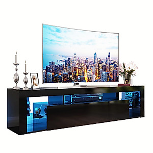 Gitua Floating TV Stand Wall Mounted, High Gloss LED Floating Entertainment Center with Storage&Adjustable Glass Shelf, TV Stand for 65 Inch TV, Gaming Media Center Console Table with Lights, Black