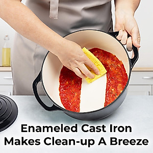 Zulay Kitchen 6 Quart Enameled Cast Iron Dutch Oven with Lid – Premium Durability & Oven Safe up to 500°F – Heavy Duty Cookware Perfect for Bread Baking, Stews, Braising & Roasting – Onyx Black