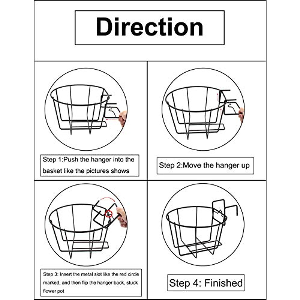 TQVAI 10" Hanging Planter, Rail Planter Baskets, Wire Flower Pot Holder Plants Hangers for Orchid, Deck, Patio Ledge, Balcony, Set of 3, Black