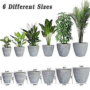 Plant Pots, 6pcs 7.5/6.5/5.8/5/4.2/3.6 Inch Planters Flower Pots with Drainage Hole, Modern Decorative Planter for Indoor Outdoor Plants, Succulents, Flowers & Cactus, Perfect for Home Bedroom Garden