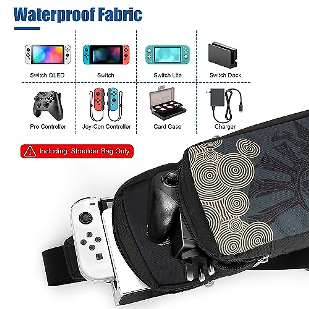Xishwon Backpack Carrying Travel Bag for Nintendo Switch/Lite/OLED/Console/Dock/Joy-Cons&Accessories Storage, Portable Nylon Waterproof Crossbody Shoulder Chest Sling Side Gaming Bag for Men, Black