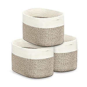 CASAVIDA Woven Baskets for Storage Set of 3, Cotton Rope Basket Storage Baskets for Organizing with Handles, Closet Soft Storage Baskets for Shelf Nursery Baby Laundry Living Room & Bedroom