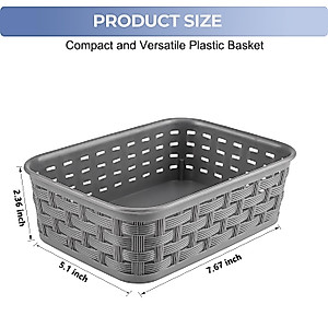 3 Pack Small Plastic Basket, Storage Bin Baskets for Organizing, Pantry Organizer Household Wicker Storage for Laundry Room, Bedrooms, Kitchens, Cabinets, Countertops, Dark Gray