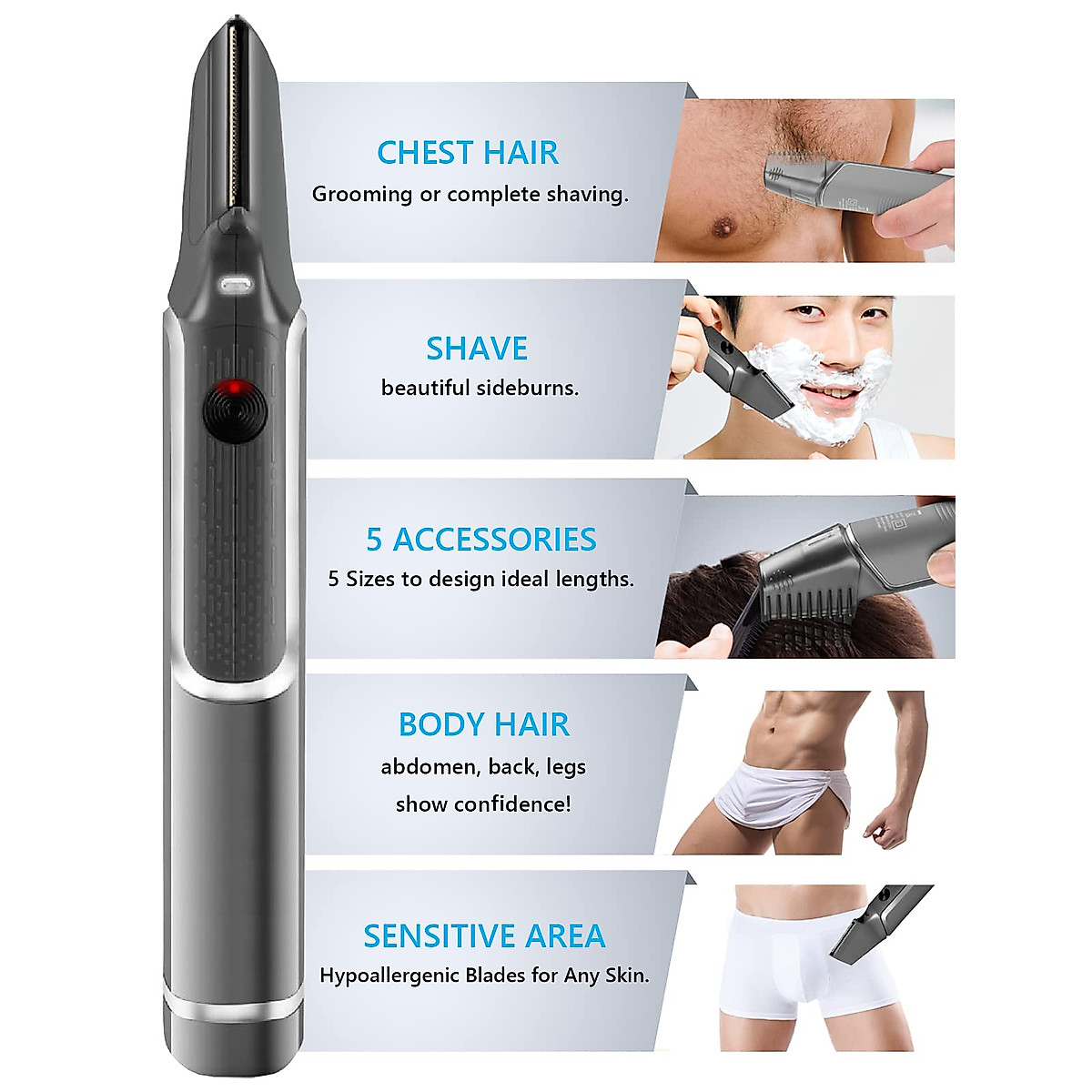 Mens Body Hair Trimmer Hair Cutting Tools Neck, Back, Facial, Beard Hair Trimmer As Seen on Tv Self Haircut Shavers for Men Long Handle Hair Cutting Comb