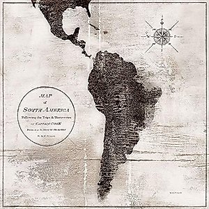 Posterazzi PDXRB14144MCLARGE World Map Black and White VI-South America Marie-Elaine Cusson Poster Print, 24 x 24, Multicolor