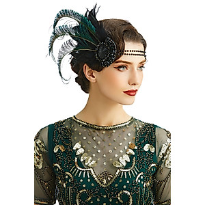 BABEYOND Vintage 1920s Flapper Headband Roaring 20s Great Gatsby Headpiece (Green)