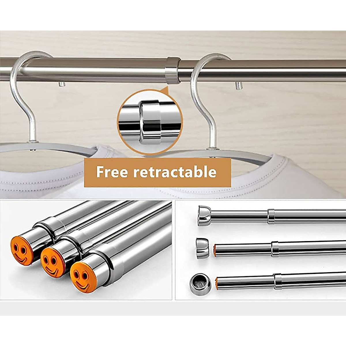 AUSGLEIFEN 18 to 30 inches Adjustable closet Rod, Wall mounted hanging Rod for closet, Premium 304 Stainless Steel closet Pole closet Bar with socket set for Wardrobes,small