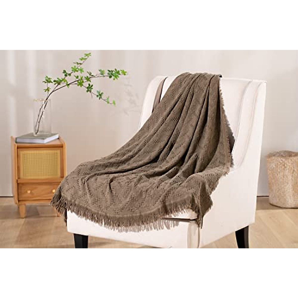 KASENTEX 100% Cotton Throw Blanket Soft Knitted(Brown, 60x50)