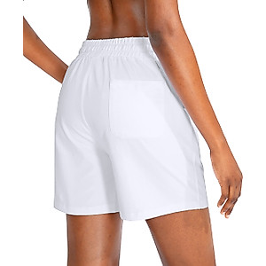 SANTINY Women's Cotton Shorts 5'' Lounge Yoga Shorts Jersey Sweat Bermuda Shorts for Women Walking Athletic with Pockets (White_XL)