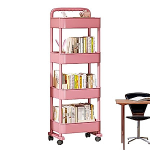 Movable Bookshelf Cart, Movable Storage Book Shelves, Movable Book Rack, Compact Bookshelf on Wheels, Reusable Rolling Storage Cart Movable Bookshelf for Kitchen, Bedroom, Living Room & Laundry Room