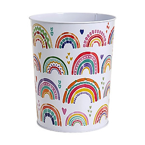 Allure Home Creation Rainbow Hearts Metal Wastebasket-Compact Size 7.70" x 7.70" x 9.40"-1.50 Gallons