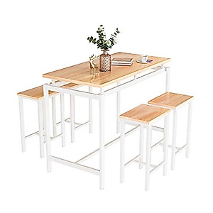 Recaceik 5 PCS Dining Table Set, Modern Kitchen Table and Chairs for 4, Wood Pub Bar Table Set Perfect for Breakfast Nook, Small Space Living Room
