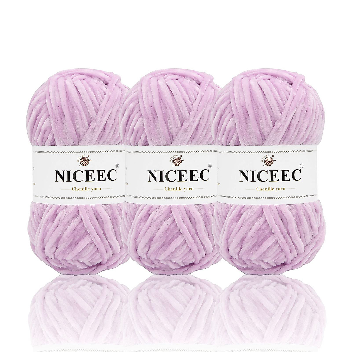 NICEEC 3 Skeins Soft Chenille Yarn Blanket Yarn for Knitting Fancy Yarn for Crochet Weaving DIY Craft Total Length 3×85m (3×93yds, 3×50g)_Purple
