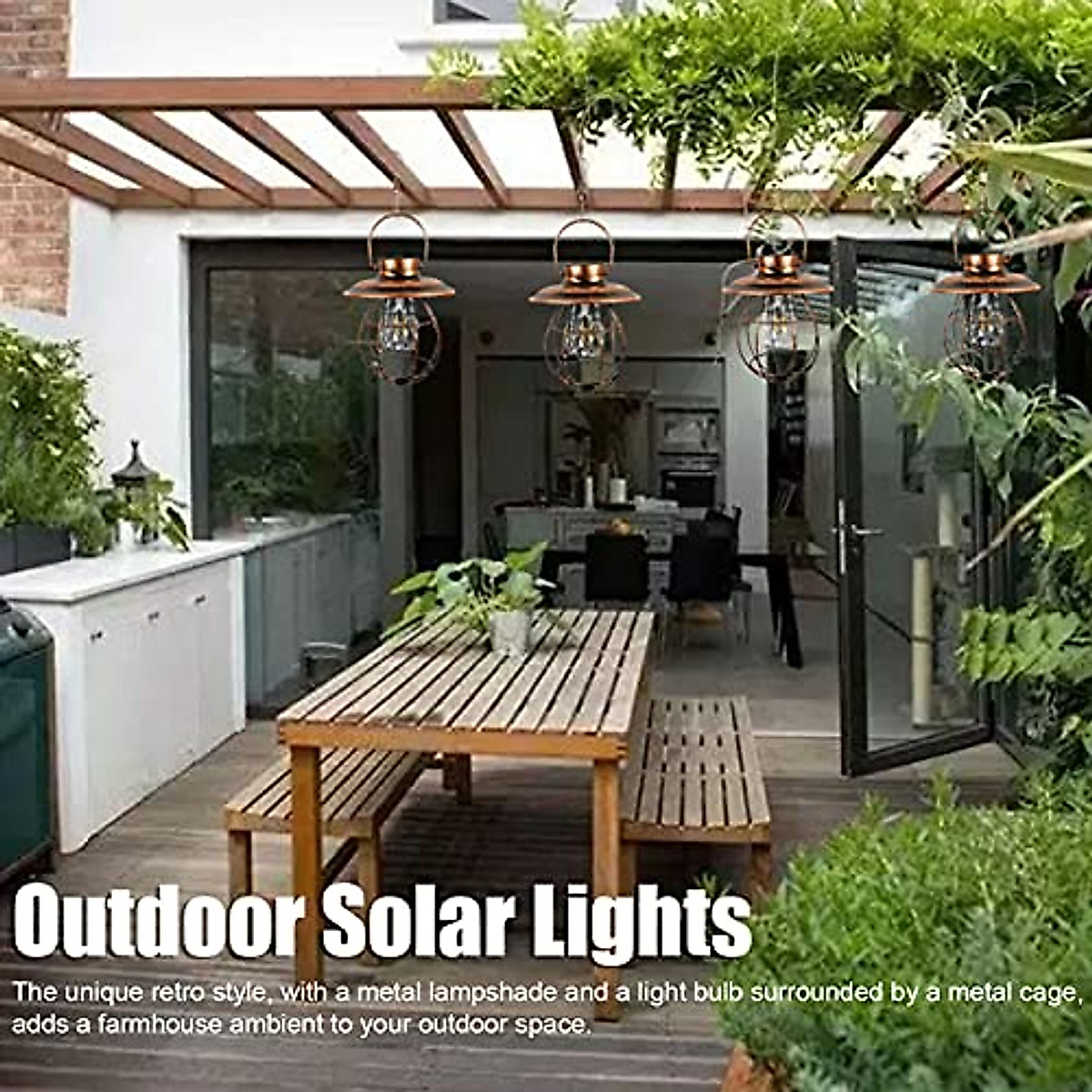 Outdoor Solar Lanterns, Vintage Solar Lights Waterproof Metal Vintage Solar Powered Lights for Garden Patio