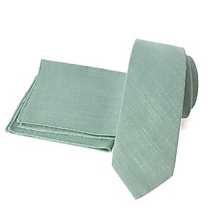 Spring Notion Men's Linen Blend Necktie and Pocket Square Handkerchief Hanky Set Sage