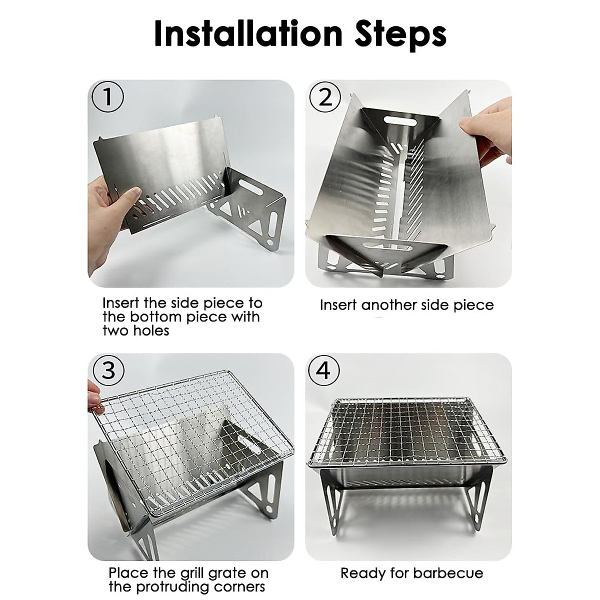 Mini Portable Charcoal Grill, Stainless Steel Small Folding BBQ One Person Tabletop Grill for Garden Bars Outdoor Camping