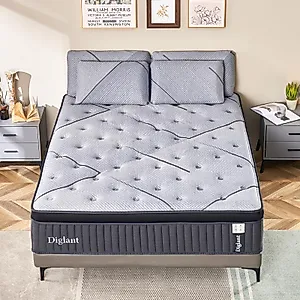 DIGLANT California King Mattress, 14Inch Gel Memory Foam & 7-Zone Pocket Spring Cal King Size Mattress, Medium Plush Hybrid Mattress in Box for Motion Isolation,CertiPUR-US, 72 * 84