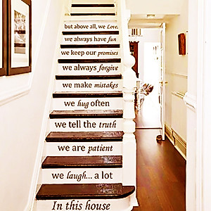 Large Quotes Wall Decal Inspirational Stickers Motivational Family Saying Decorative Nursery Art Kids Baby Home Letters Vinyl Peel & Stick Mural Art in This House We are a Family Love (Large)