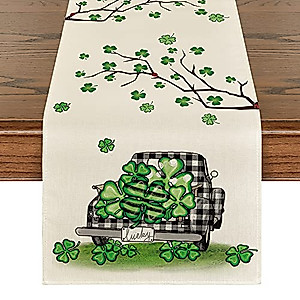 Artoid Mode Lucky Shamrock Truck St. Patrick's Day Table Runner, Seasonal Spring Holiday Kitchen Dining Table Decoration for Indoor Outdoor Home Party Decor 13 x 72 Inch