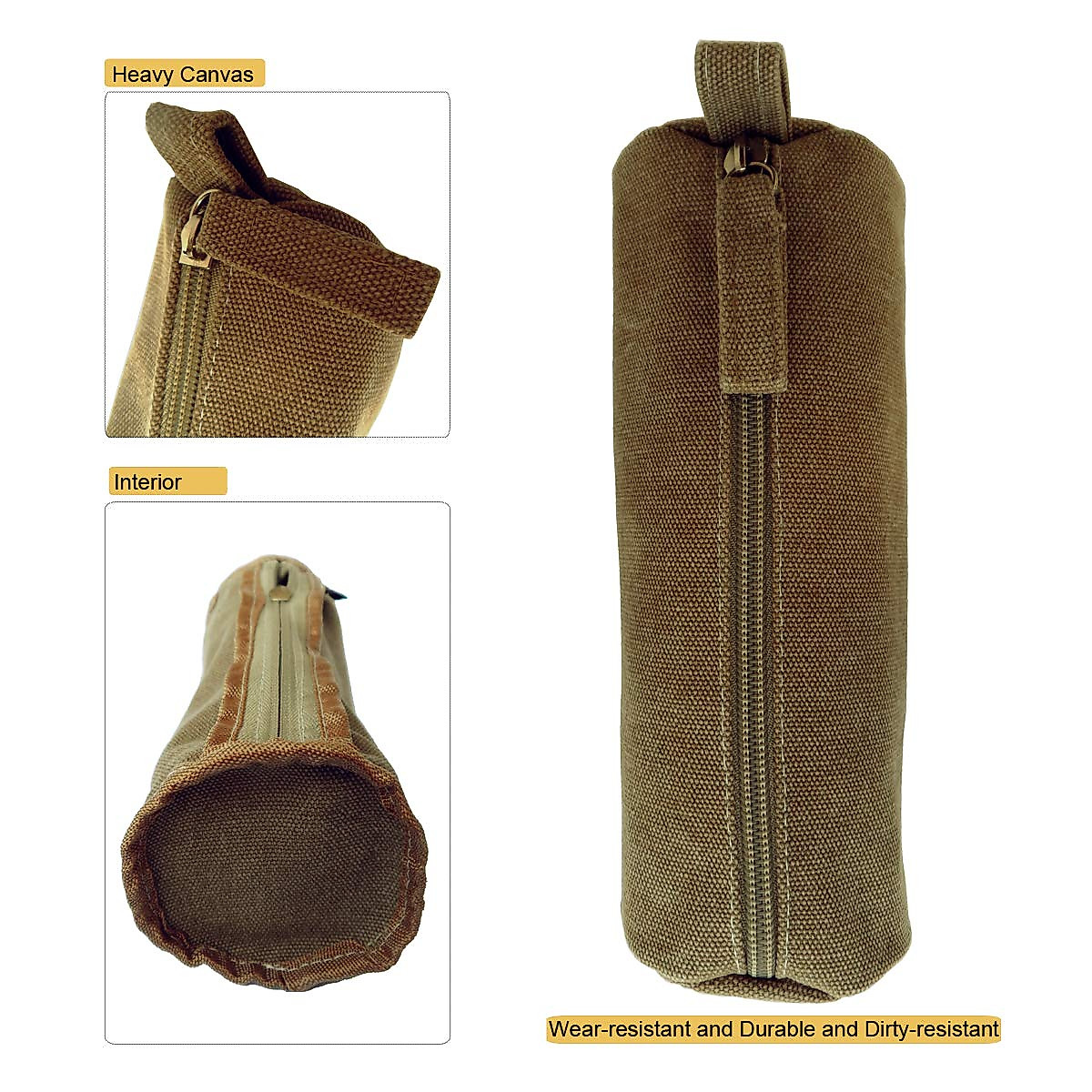 Enyuwlcm Heavy Canvas Stationery Portable Compact Simple Zipper Pencil Case and Durable Small Medicine Bag 1 Pack Khaki