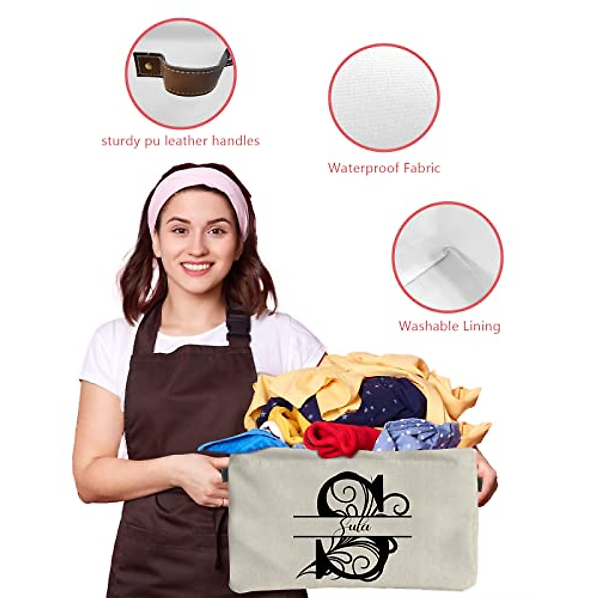 Personalized Gift for Women/Men, Customs Basket with Name Storage Bins for Organizing Shelves, Letter S Collapsible Custom Storage Boxes with Handle, Monogram Words Customized Closet Organizers