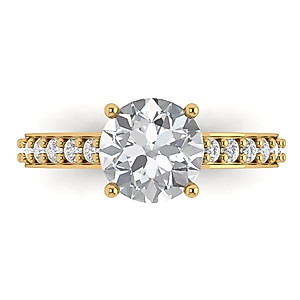 2.18 Ct Round Cut Clear Simulated Diamond 14K Yellow Gold Solitaire with Accents Engagement Anniversary Ring Size 6.5